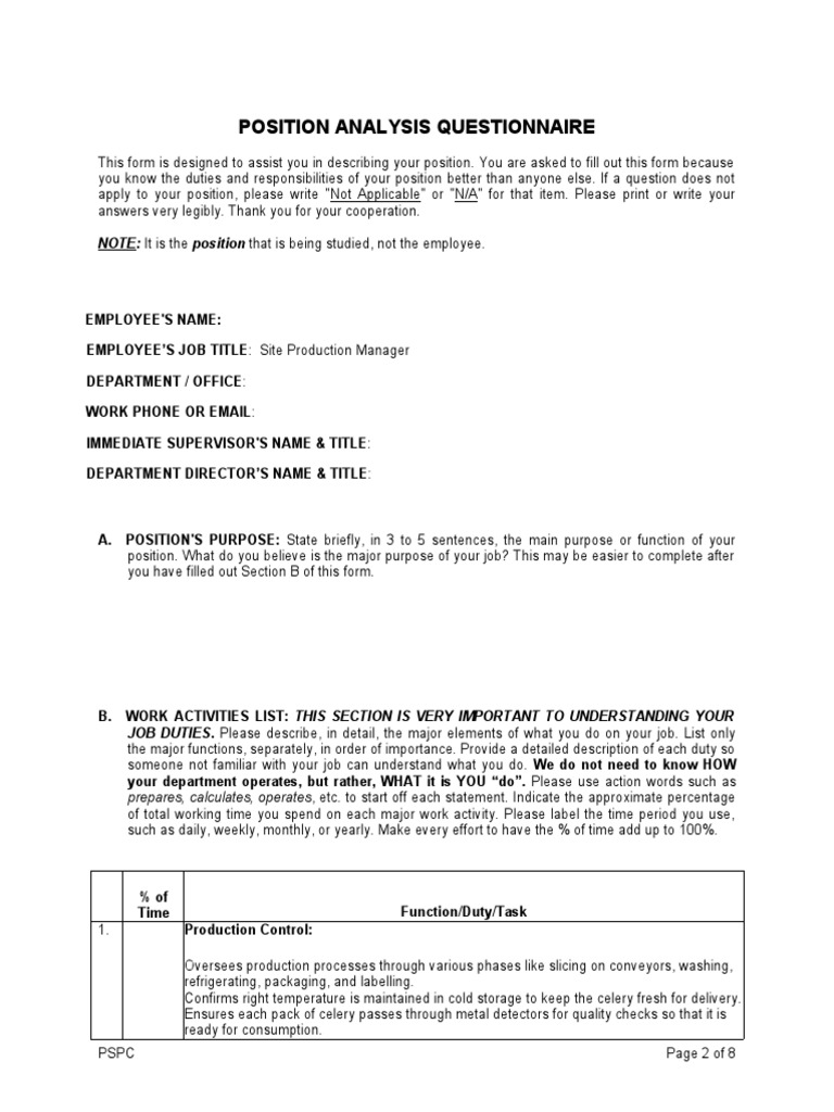 Position Analysis Questionnaire | PDF | Academic Degree | Bachelor's Degree
