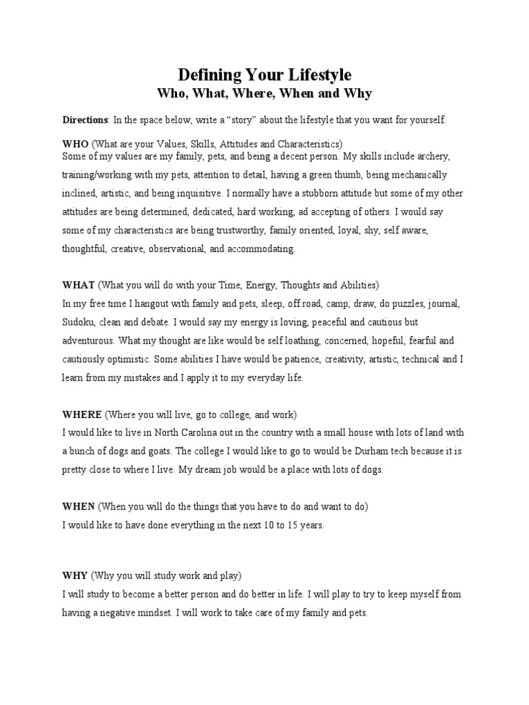 Defining Your Lifestyle: Who, What, Where, When and Why | PDF ...