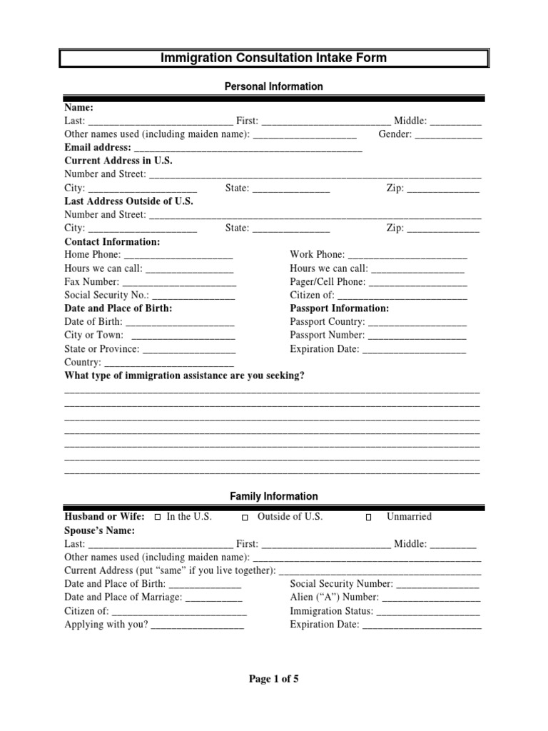 Immigration Consultation Intake Form | PDF | Social Institutions ...