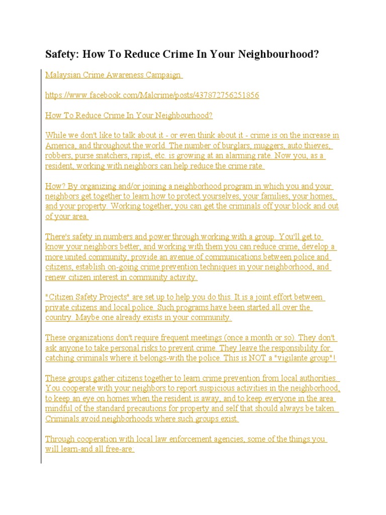 Neighborhood Crime Prevention Tips | PDF | Police | Burglary