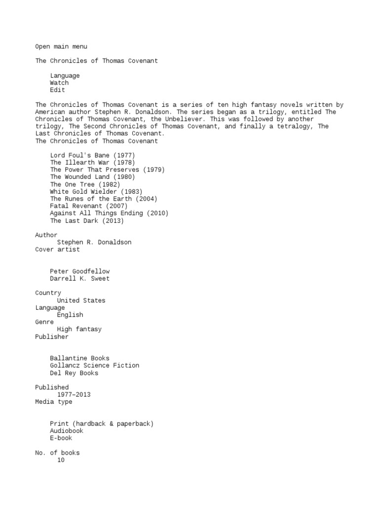Thomas Covenant Info | PDF | Young Adult