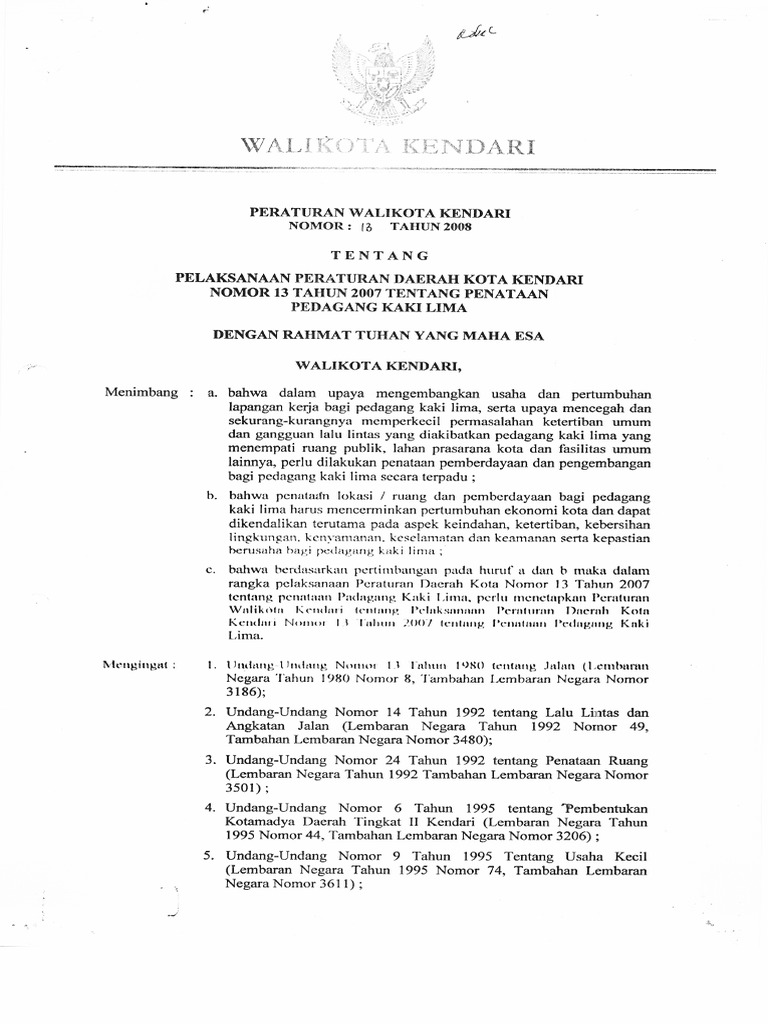 Perwali Kendari No.13 Tahun 2008 | PDF