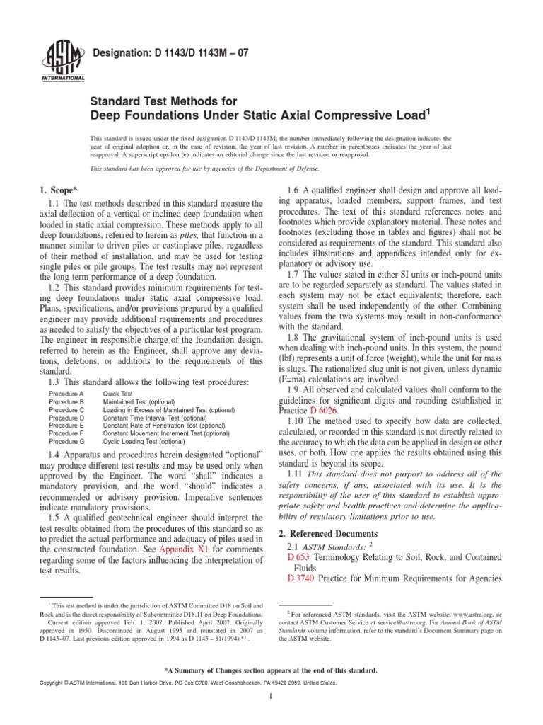 ASTM D1143 - 07 (Static Axial Compressive Load) | PDF