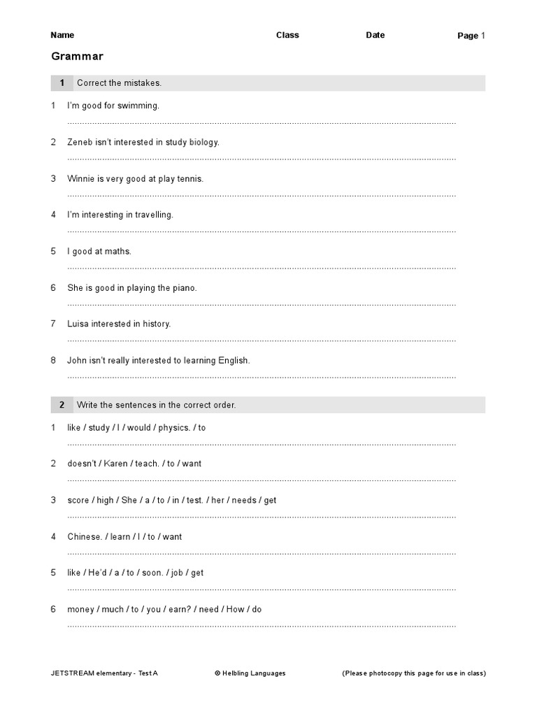 Grammar: Name Class Date | PDF | Cognition | Learning