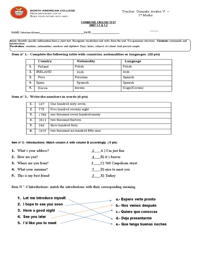 Formative Test Unit 1.1 & 1.2 | PDF | Language Arts & Discipline ...