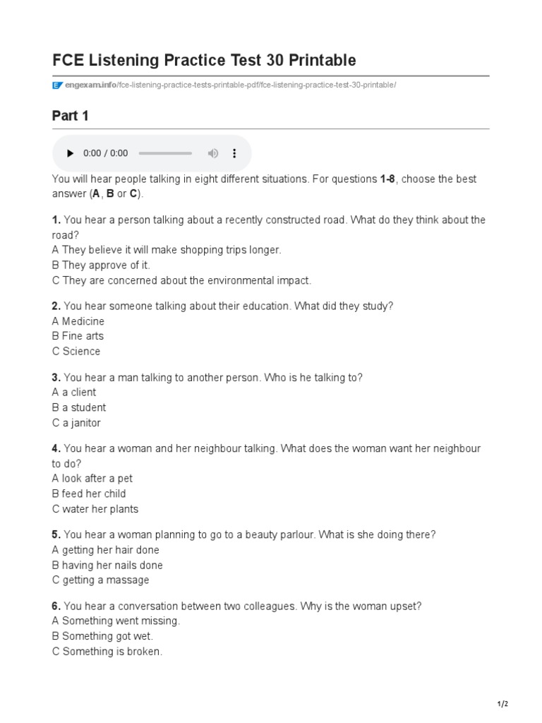 FCE Listening Practice Test 30 Printable | PDF