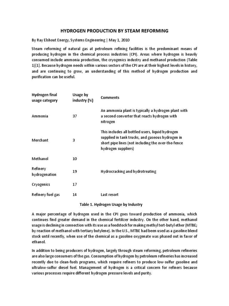 Hydrogen Production via Steam Reforming | PDF | Hydrogen | Chemical ...