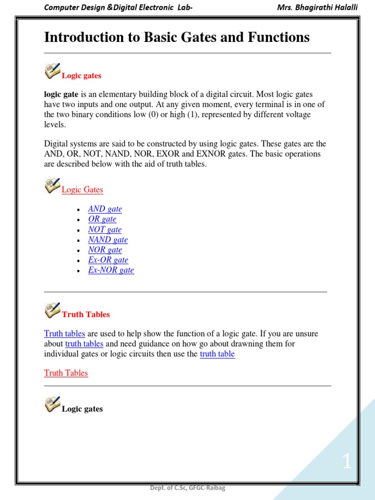 Introduction To Basic Gates and Functions | PDF | Logic Gate | Digital ...