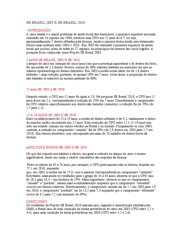 SB Brasil 2003 X SB Brasil 2010 | PDF | Brasil | Dente