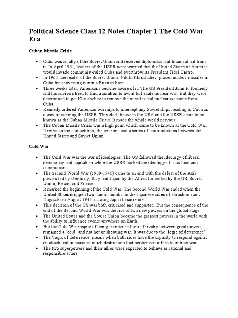 Political Science Class 12 Notes Chapter 1 The Cold War Era: Cuban ...
