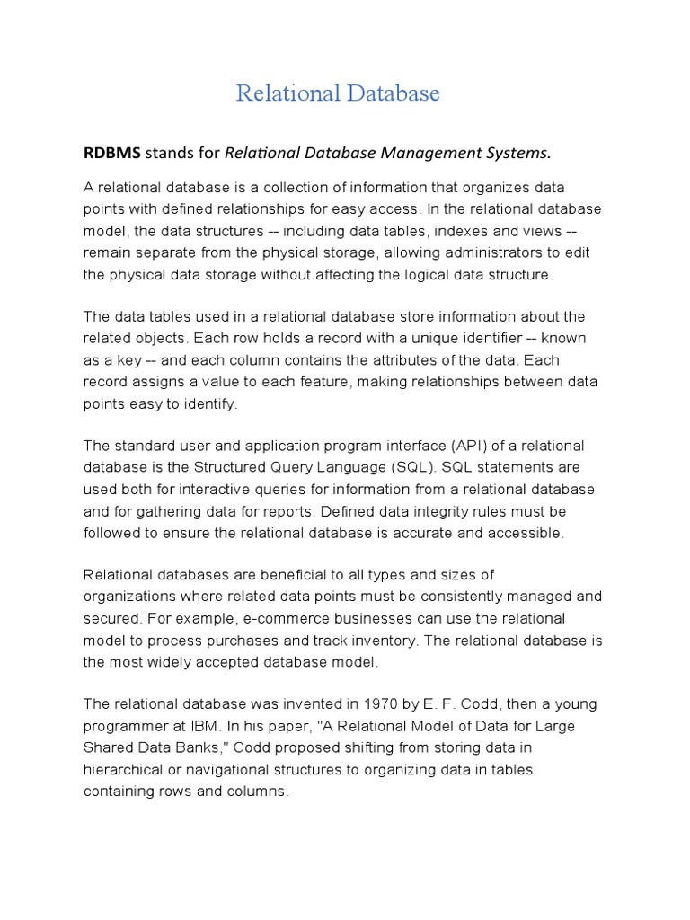 Rdbms Definition
