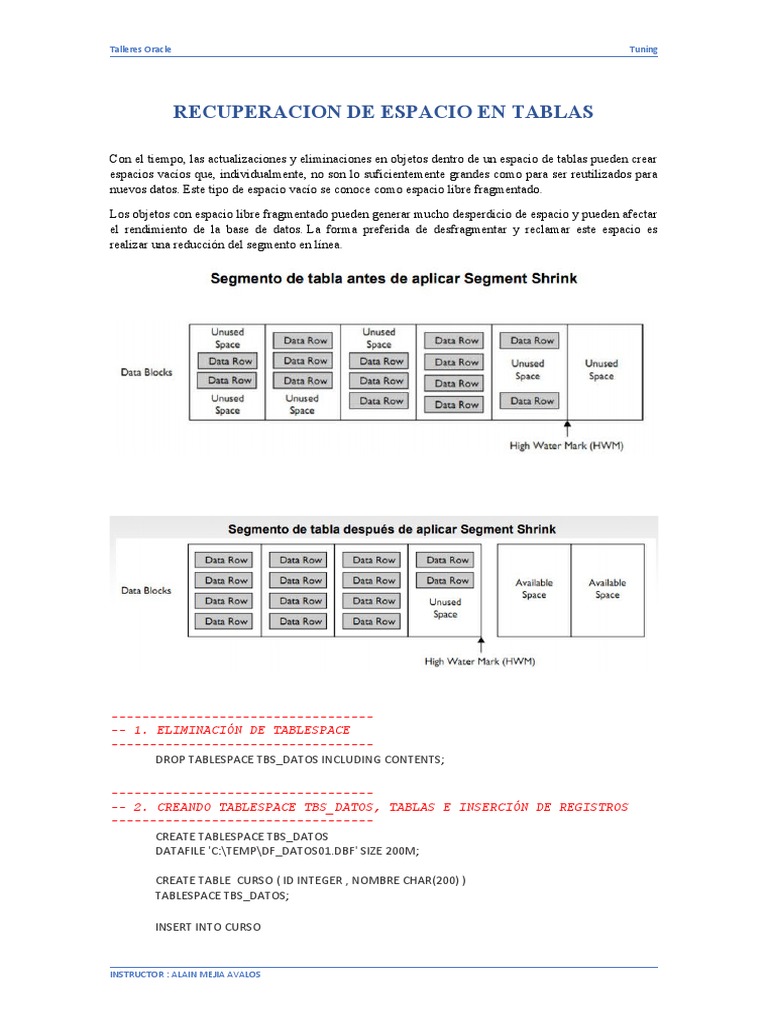 Recuperación de Espacio en Tablas | PDF | Gestión de datos | SQL