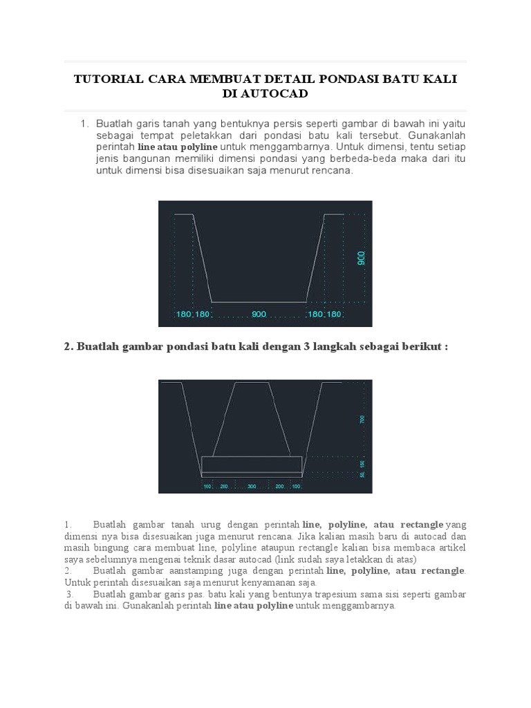 Tutorial Cara Membuat Detail Pondasi Batu Kali Di Autocad | PDF