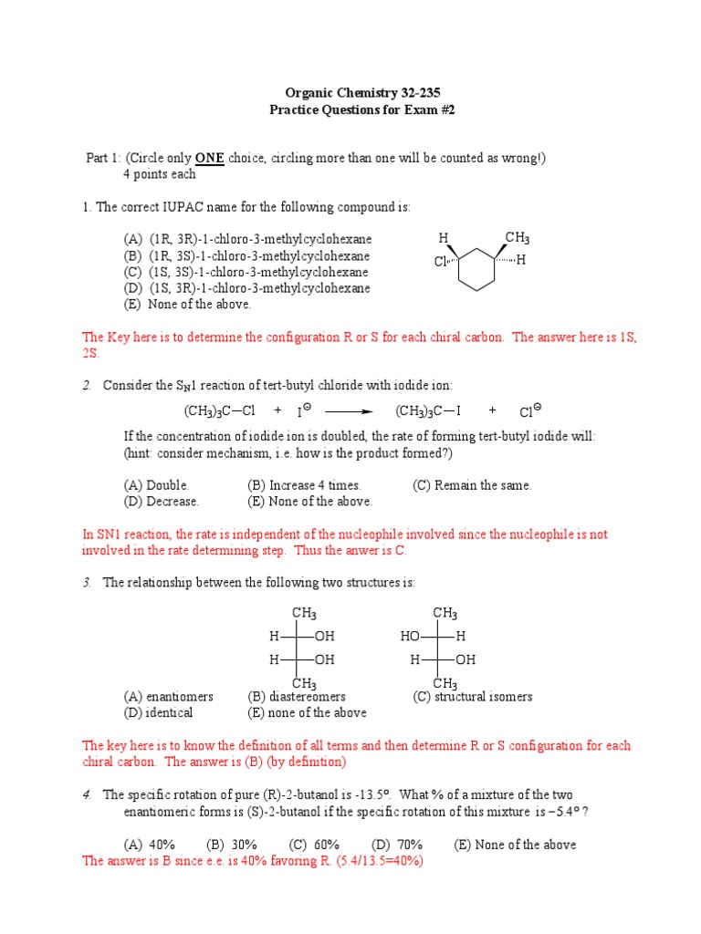 Organic Chemistry Exam #2 Practice Questions | PDF | Chemistry ...