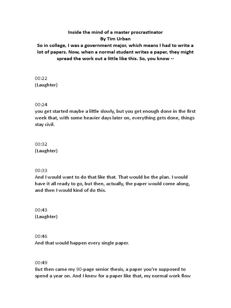 Inside The Mind of A Master Procrastinator | PDF | Procrastination ...