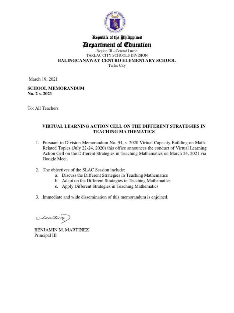 School Memo Bces 2021 | PDF | Teaching | Education Theory