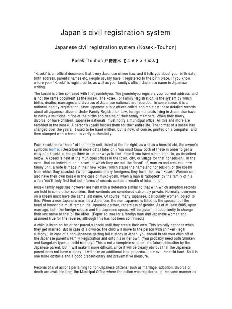 Japan's Civil Registration System - Japan | PDF | Family | Kinship And ...