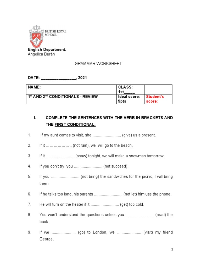 1ST - WORKSHEET - 1ST and 2nd Conditionals - STUDE | PDF | Linguistics