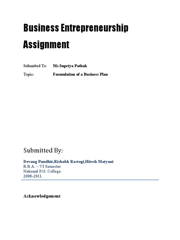 Business Entrepreneurship Assignment: Submitted by | PDF | Career & Growth