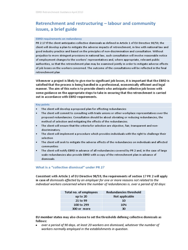 Retrenchment and Restructuring - Labour and Community Issues, A Brief ...