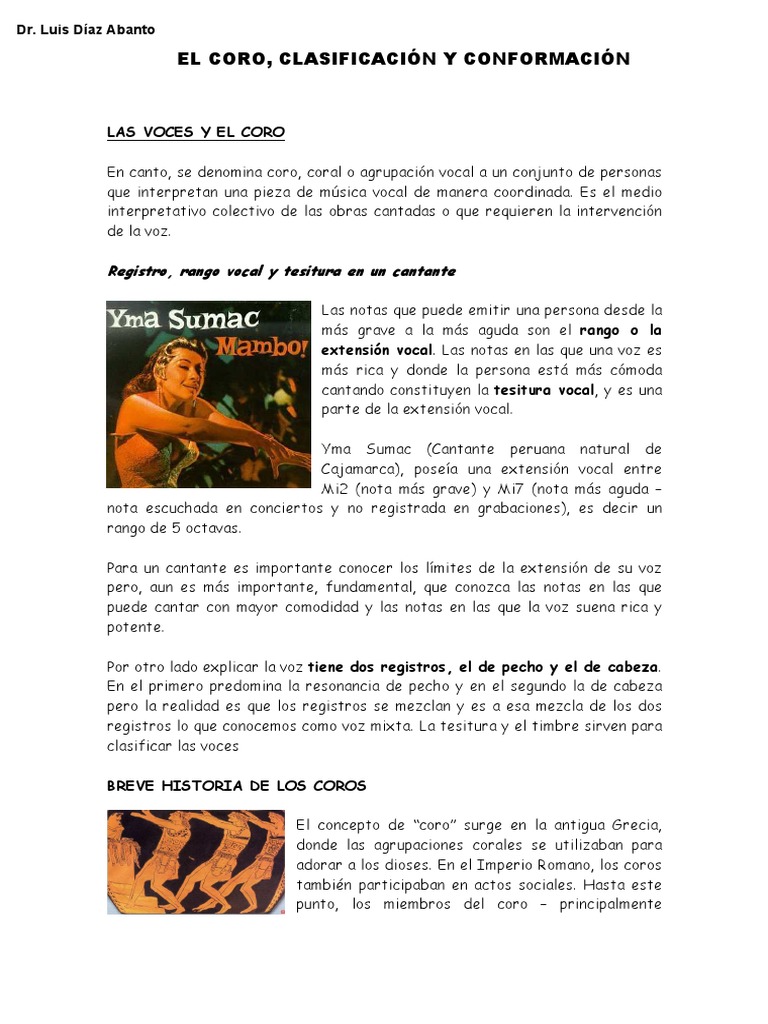 El Coro Clasificacion y Conformacion | PDF | Coro | Ópera