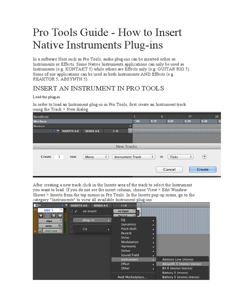 Pro Tools Guide - How To Insert Native Instruments Plug-Ins | PDF | Software | Computing