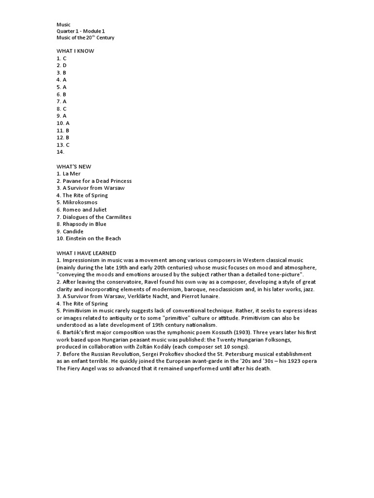 Music of the 20th Century: A Summary of Key Concepts and Composers ...