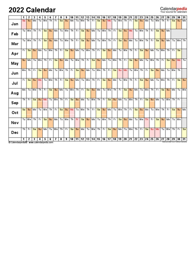 2022 Calendar Landscape Linear | PDF