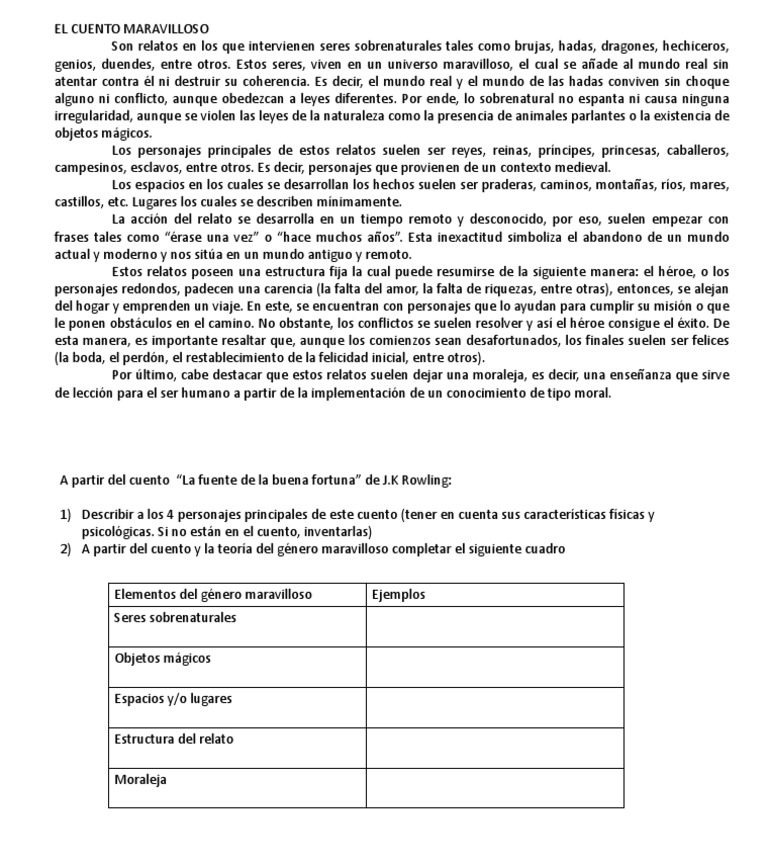 Características y elementos del cuento maravilloso | PDF | Hadas