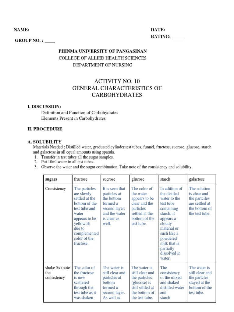 (Bio 024) Biochemistry Lab Activity 10 - General Characteristics of ...
