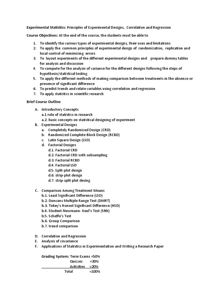 Experimental Design and Statistics Course | PDF
