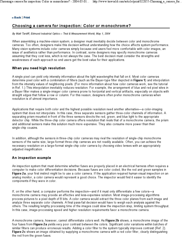 Choosing A Camera For Inspe. | PDF | Image Resolution | Pixel
