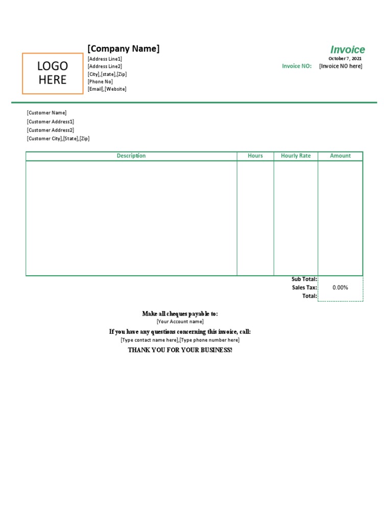 Invoice For Hourly Rate | PDF