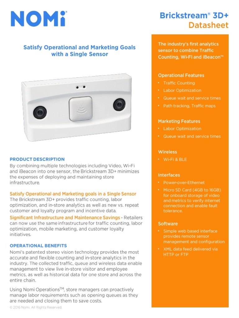 Brickstream - Sensor - 3D+ Datasheet | PDF