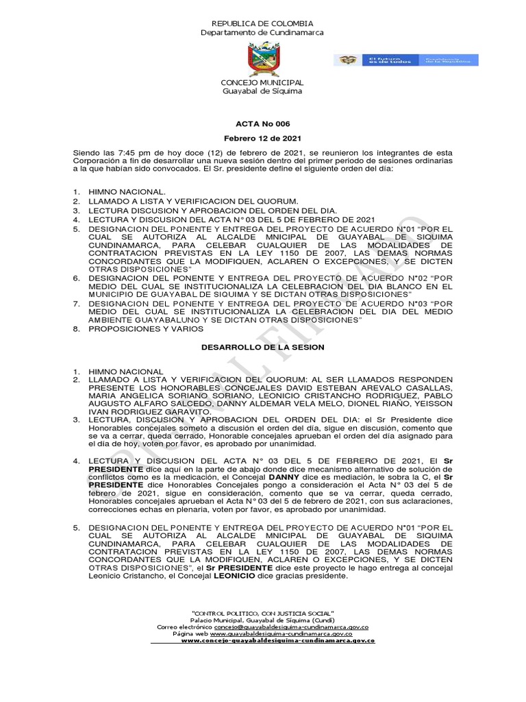 Acta #006 ENTREGA DE PROYECTOS | PDF | Gobierno
