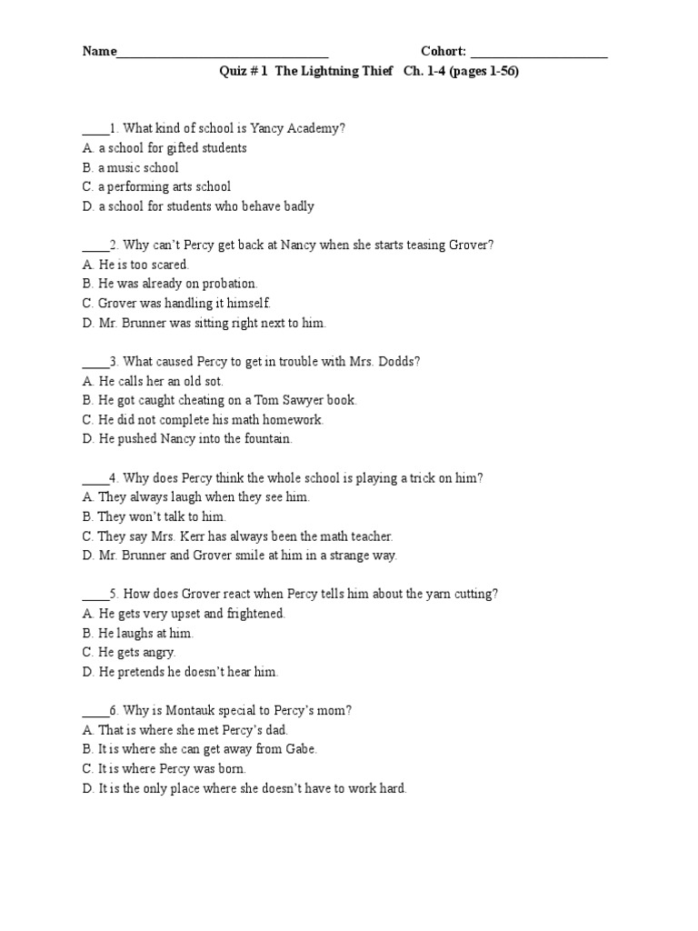 Percy Jackson Quiz: The Lightning Thief | PDF