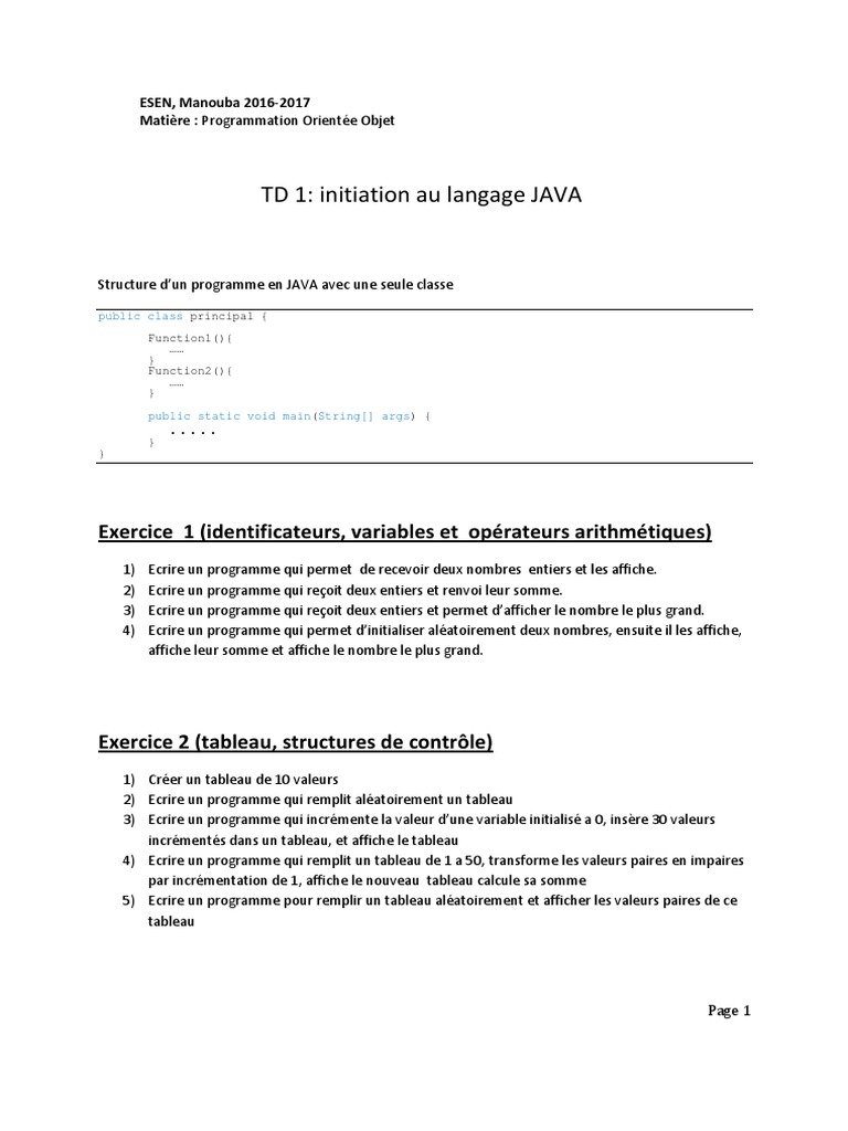 Initiation aux opérateurs en Java | PDF