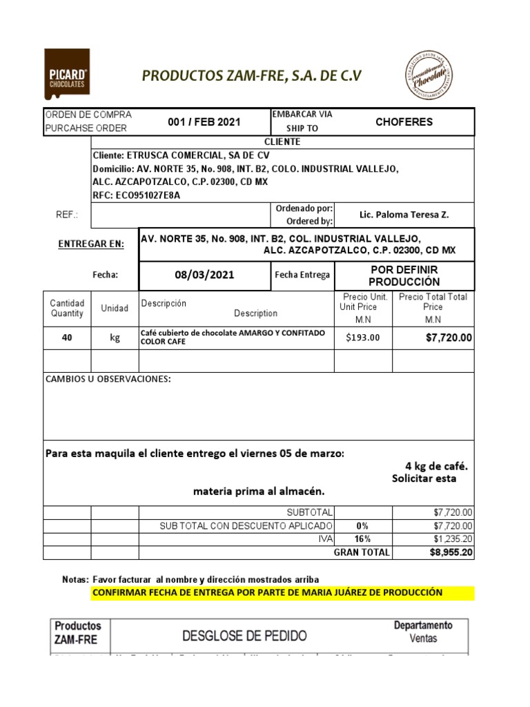 Orden de Compra Etrusca Comercial | PDF | Bebida