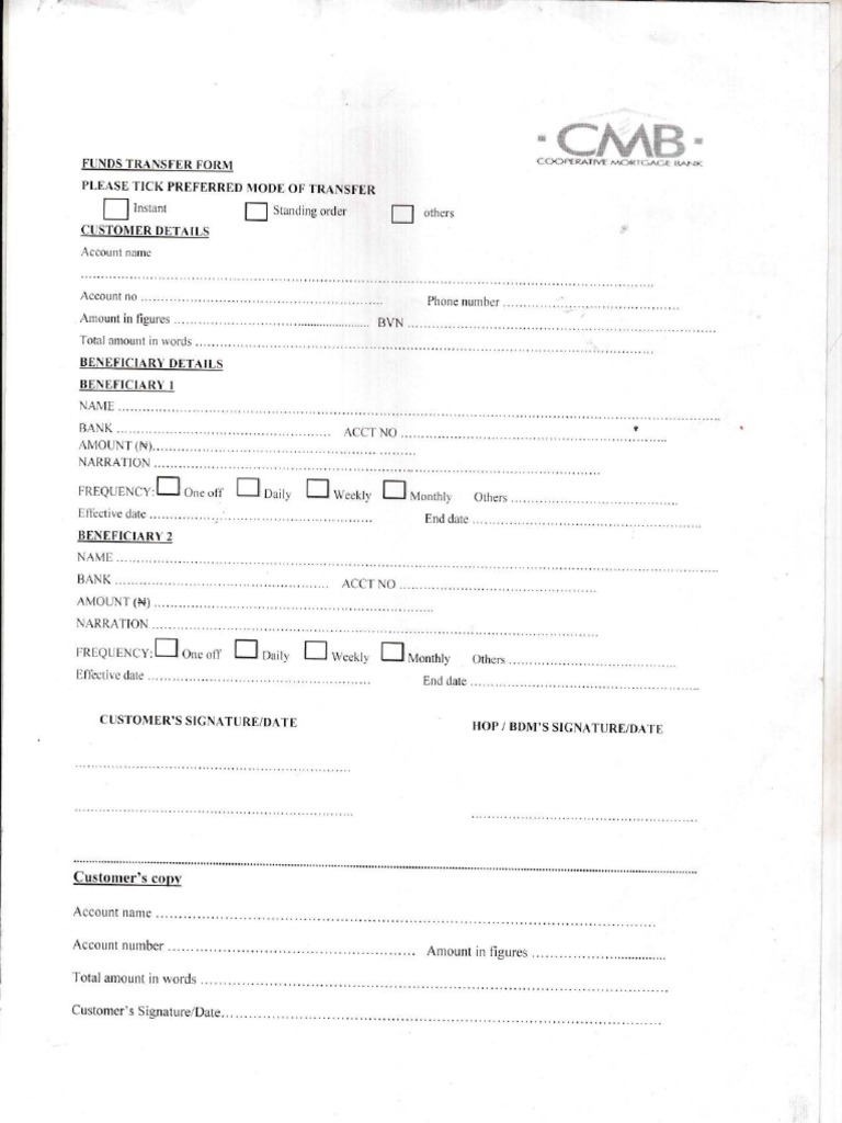 CMB Funds Transfer Form | PDF