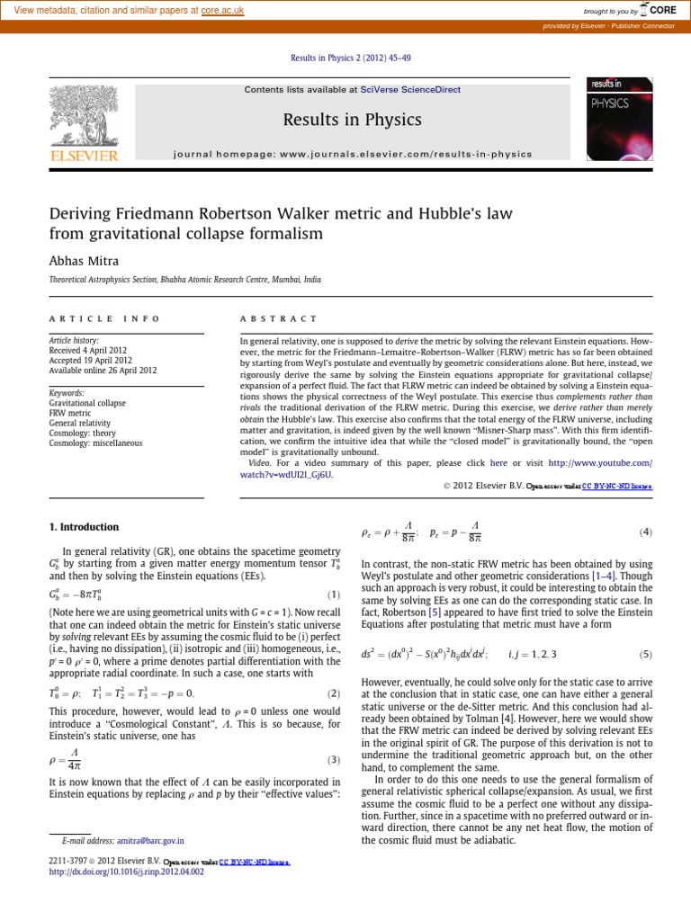 Deriving Friedman Quations | PDF | General Relativity | Universe