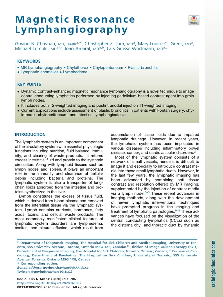 Advanced MR Lymphangiography Techniques | PDF | Lymphatic System | Lymph