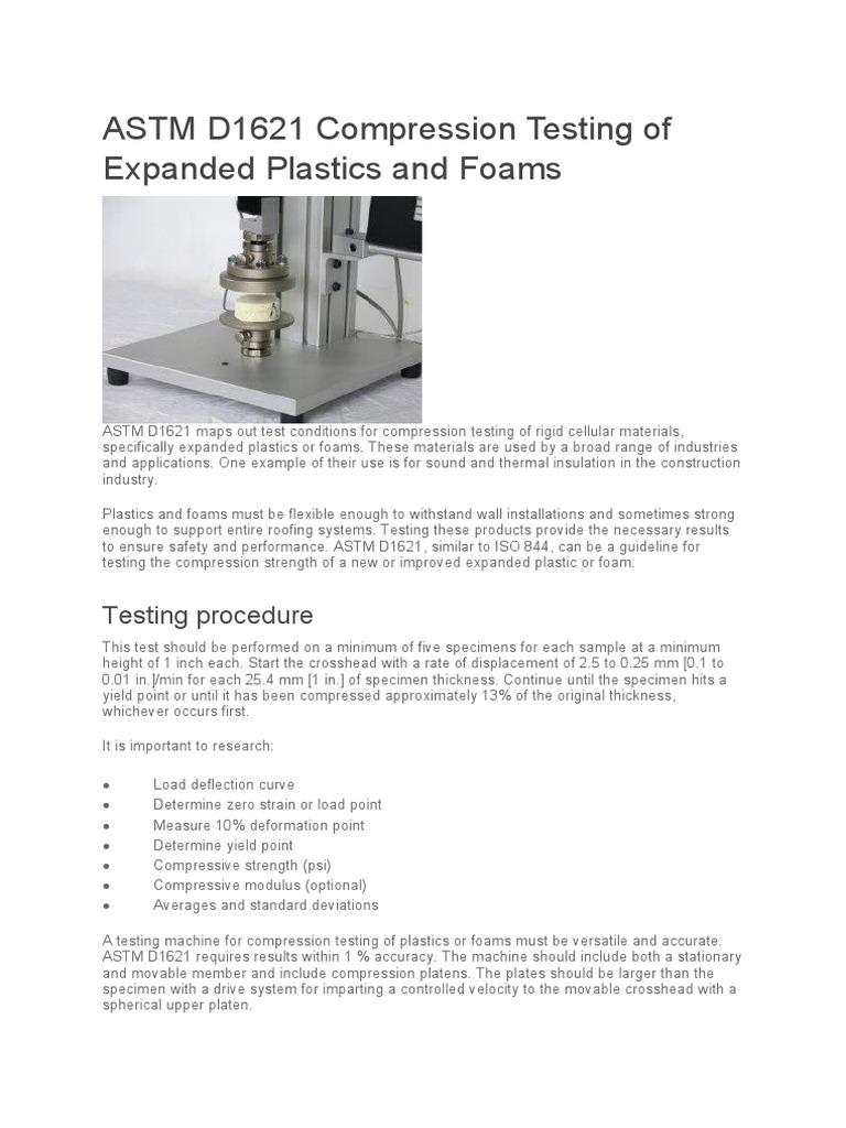ASTM D1621 Compression Testing of Expanded Plastics and Foams | PDF