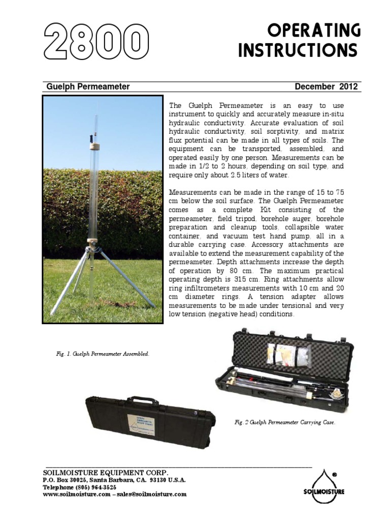 Operating Instructions Guelph Permeameter | PDF | Vacuum Tube | Soil