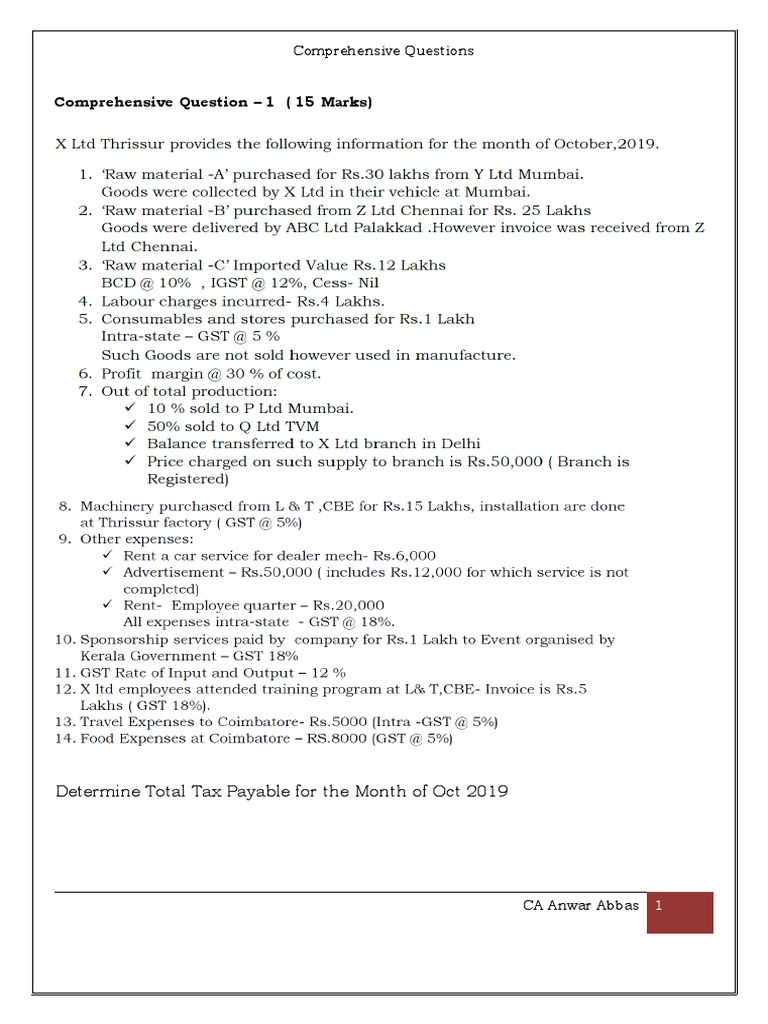 Comprehensive Questions Pdf Value Added Tax Taxes