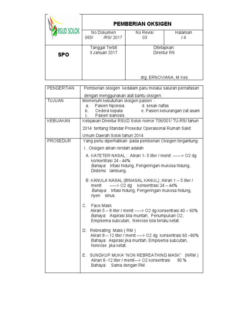 SPO Pemasangan Oksigen REVISI | PDF