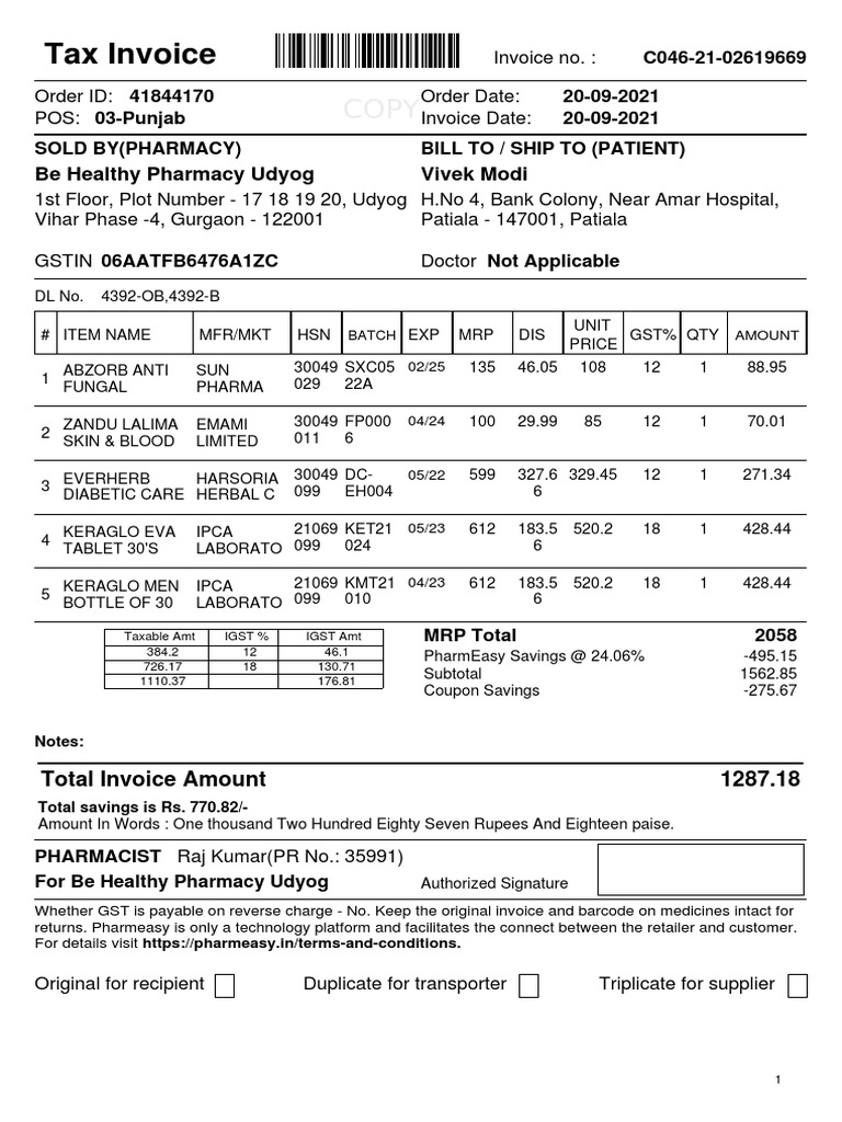 ConsolidatedCustomerInvoice 41844170 V6X 1632119567 | PDF | Pharmacy ...