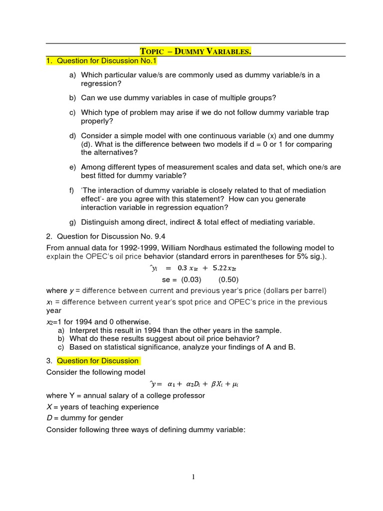 Student - Dummy Variable Issue | PDF | Dummy Variable (Statistics ...