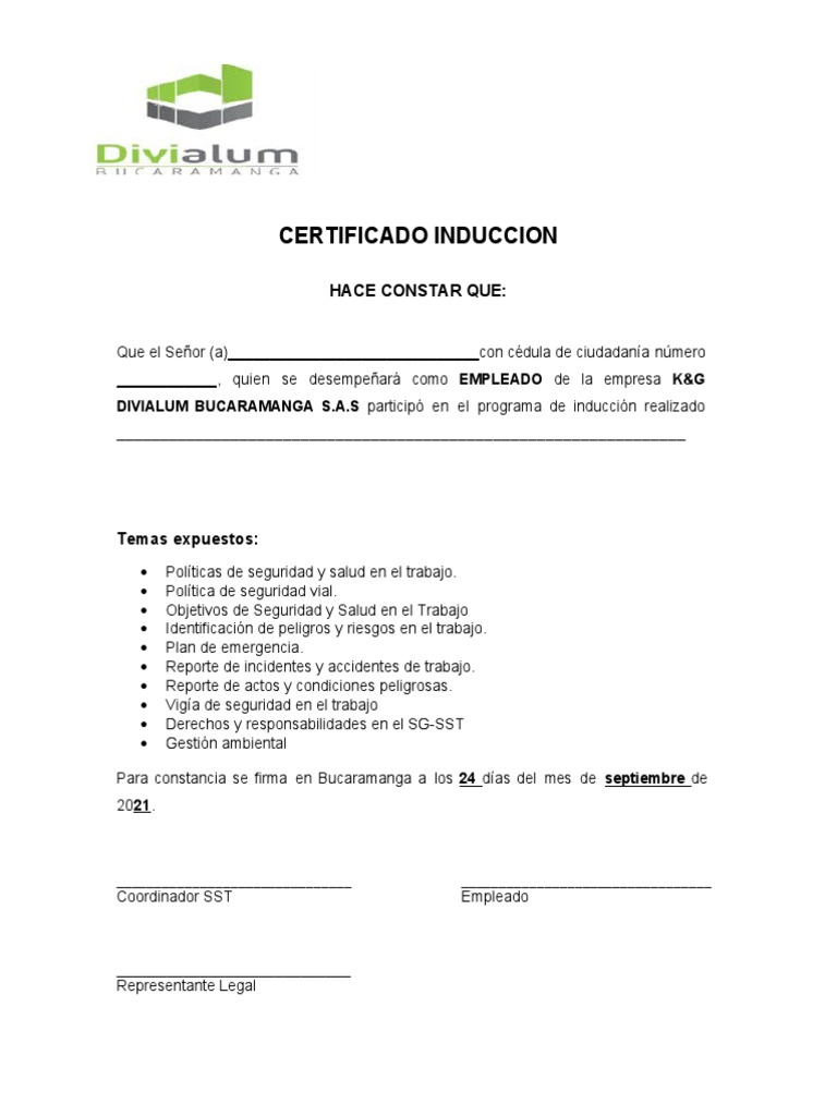 Certificado Induccion ... | PDF