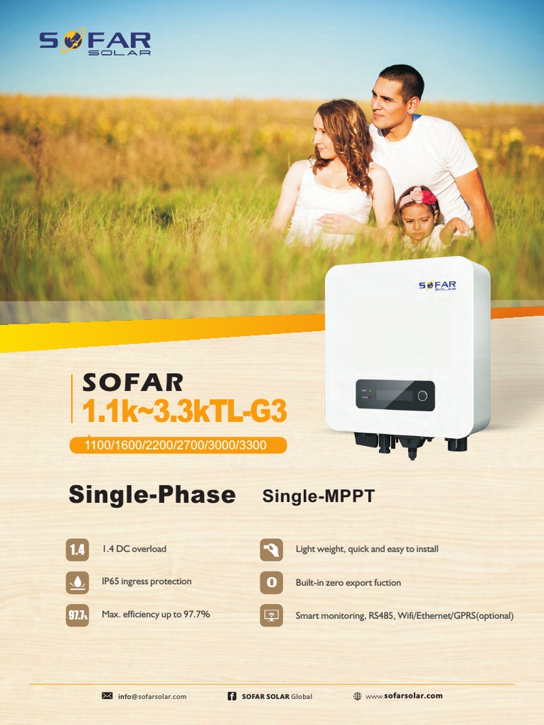 Sofarsolar Datasheet - 1-3KW-G3 - en - 202003 - V2-20200312 | PDF | Electric Power | Electrical Grid