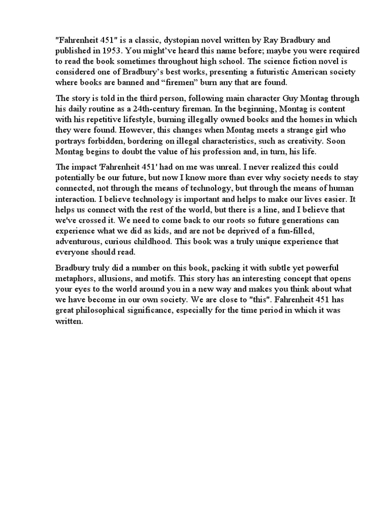 Fahrenheit 451 | PDF | Social Science | Philosophy